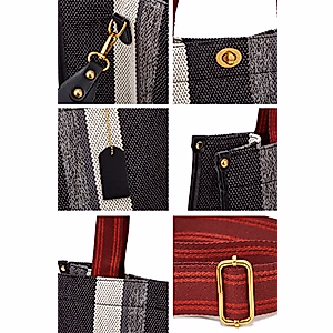 Tote Bag Hobo Bag for Women Canvas Shoulder Bag Chic Crossbody Bag Satchel Large Handbag Color Contrast Stripe