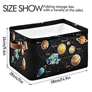 Solar System Planet Storage Basket Bin Large Fabric Toys Storage Cube Box with Handles Collapsible Closet Shelf Cloth Organizer Basket for Nursery Bedroom
