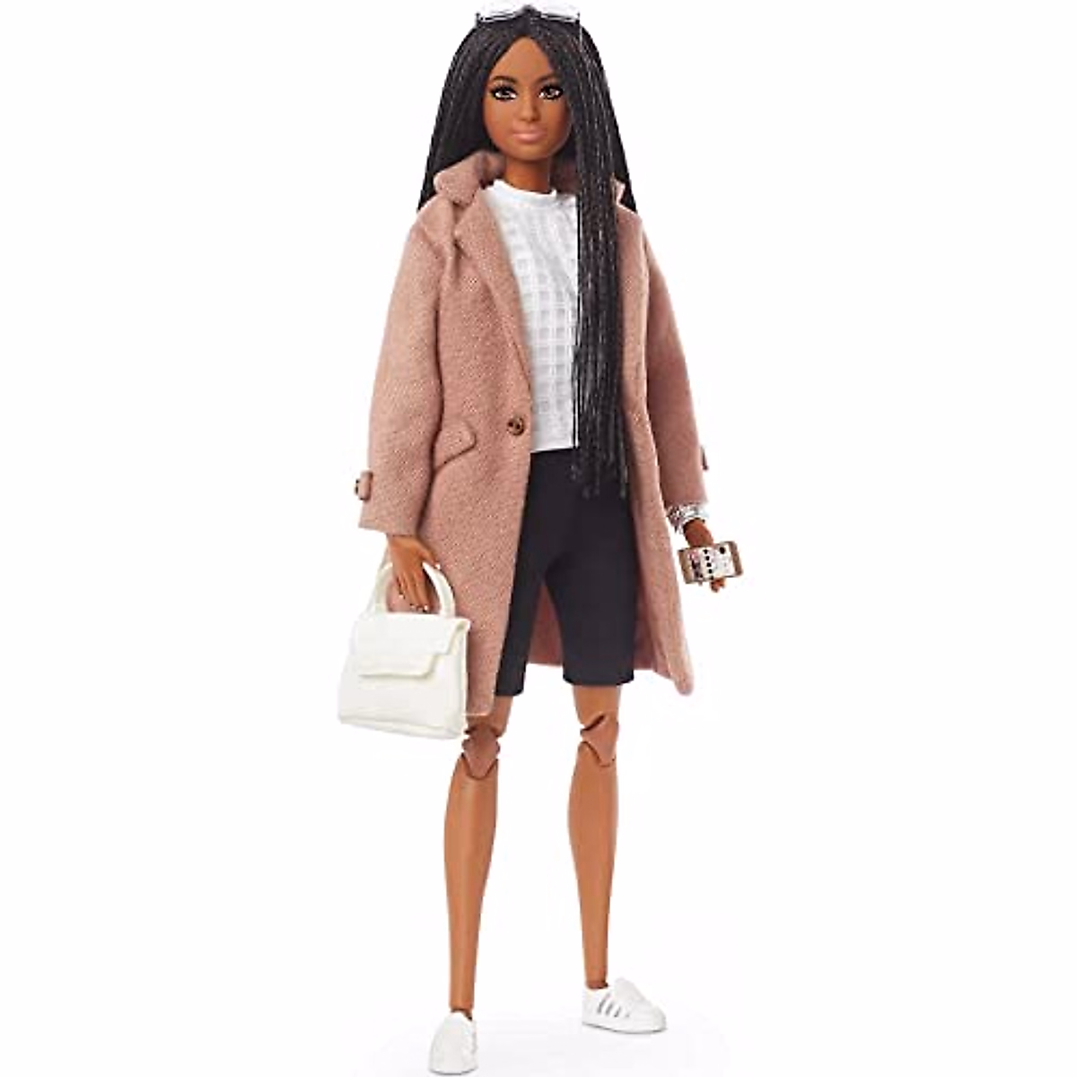 Barbie Signature @BarbieStyle Fully Poseable Fashion Doll (12-in Brunette with Braids) with 2 Tops, Shorts, Skirt, Coat, 2 Pairs of Shoes & Accessories, Gift for Collector