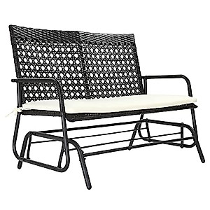 Outsunny 2-Person Outdoor Glider Bench, Handwoven PE Plastic Rattan Furniture, Cushioned Rocking Chair Loveseat for Backyard Garden Porch, Brown