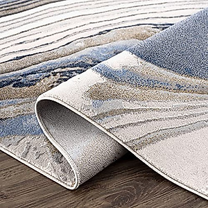 Abani 4’ x 6’ Modern Topography Design Blue, Grey & Gold Area Rug Rugs Modern Pattern No Shed Dining Room Rug