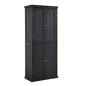 P PURLOVE 72.4" H Kitchen Pantry Cabinet with 4 Doors and Adjustable Shelves, Freestanding Tall Kitchen Pantry with 6-Tier Storage Space (Black)