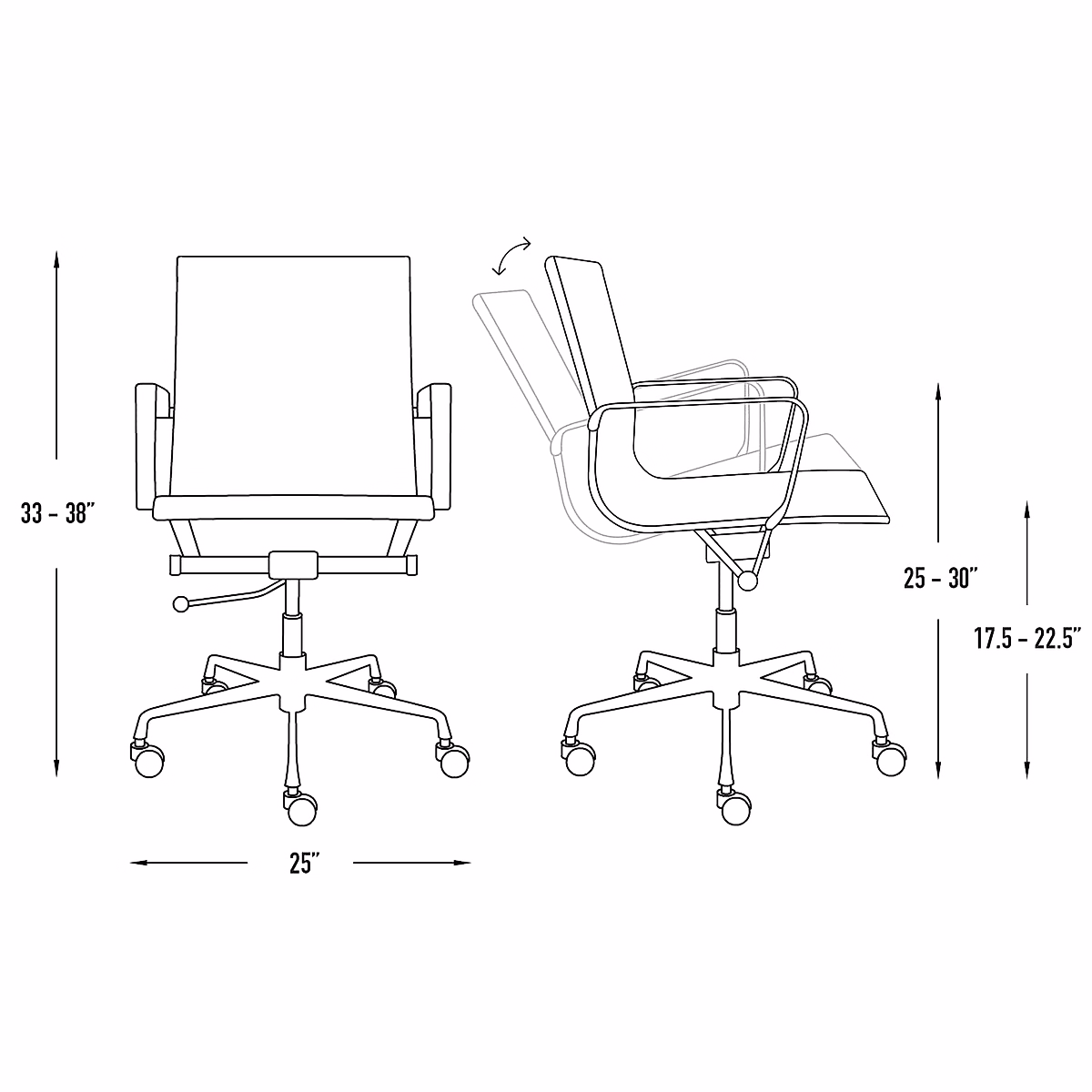 Laura Davidson Furniture SOHO II Ribbed Office Chair - Mid Back Desk Chair, Ergonomically Designed with Arm Rest & Swivel, Made of Faux Leather, Dark Brown, Computer Chair