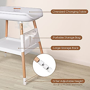 Beberoad Love Baby Changing Table Dresser Diaper Station with Changing Pad Adjustable Height Top Changing Table with Nursery Organizer and Large Storage Rack for Newborn Baby and Infant (White)