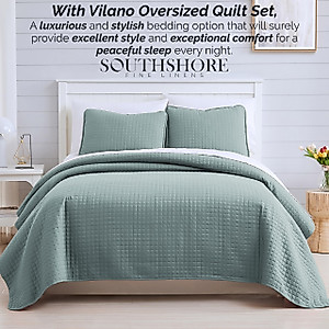 Southshore Fine Living, Inc. Oversized King Quilt Bedding Set, Soft Microfiber, Stain and Pet Hair Resistant Bedding, California/King Size Quilt Coverlet Bedspread Set with 2 Shams, Steel Blue