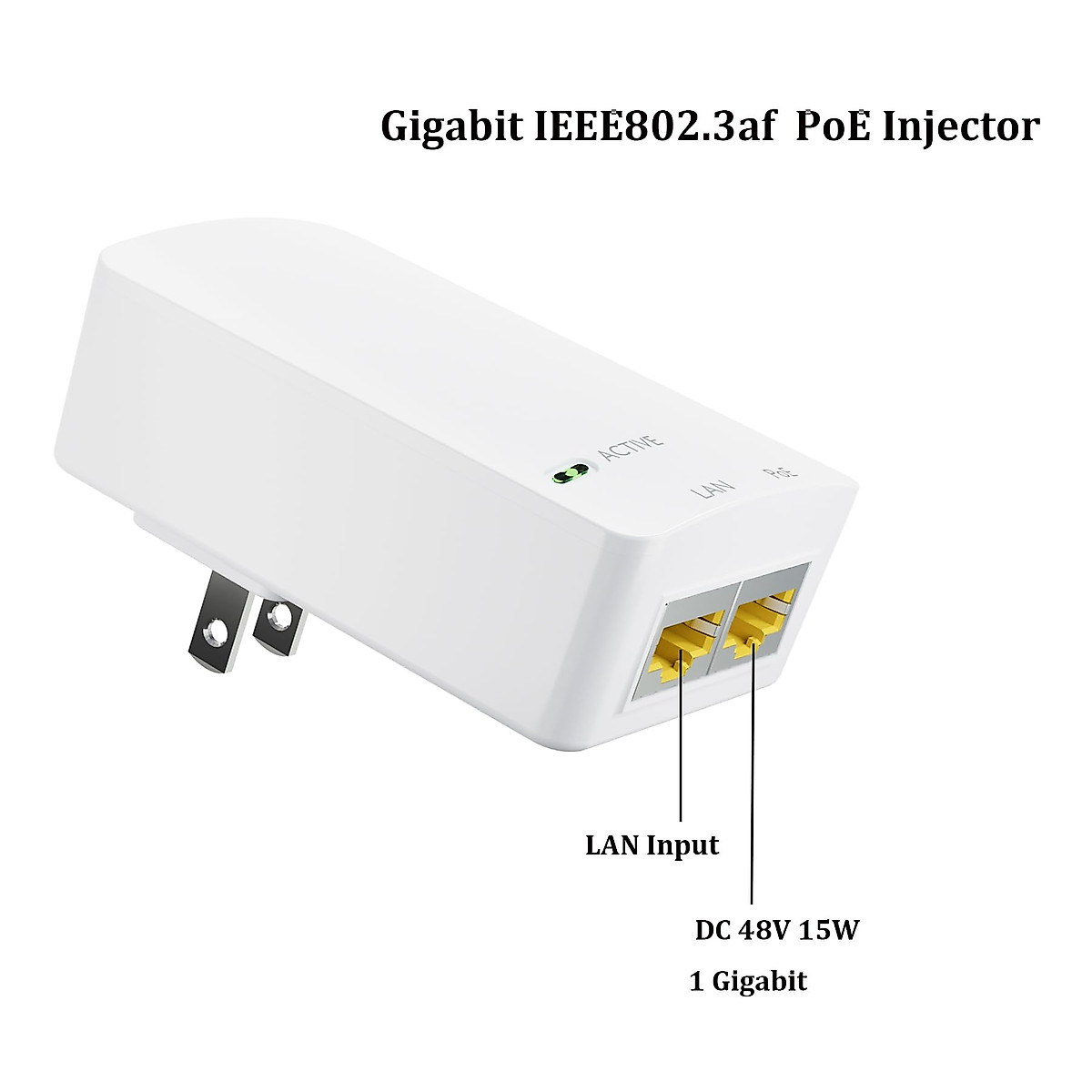 PROCET Gigabit PoE Injector Wall Outlet Mount, 48V 15W IEEE802.3af Active PoE Power Injector, 328FT Long Range Transmit for IP Camera, Wireless AP, IP Phones