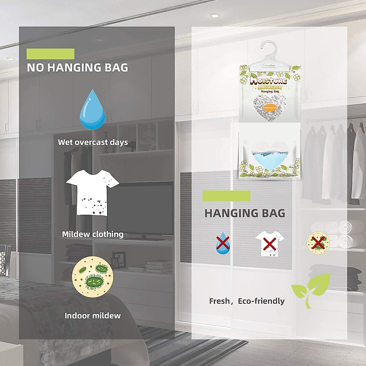 ZSPENG 16 Pack Moisture Absorber Hanging Bags,220g/Pack Fagrance Free Moisture Bag,Hanging Closet Dehumidifier Bags for Basement Closet Storeroom