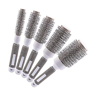 Round Brush Set for Blow Drying Curling, Professional Ceramic Ion Thermal Barrel Brush Leaves Hair Shiny Heat Styling Brush 5 Different Sizes Works Very Well with The Blow Dryer