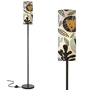 Modern Standing Lamps childish pattern lion tropical branches kids texture for Minimalist Floor Lamp Metal Pole Lamp with Linen Lampshade for Bedroom Living Room Office Nursery Reading Foot Switch