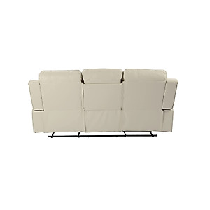 Pannow Double Recliner Loveseat with Console Slate, Double Reclining Sofa with Cup Holder, 3-Seater with Flipped Middle BACKREST Beige Air Leather, Theater Seating Furniture Sofa Bed