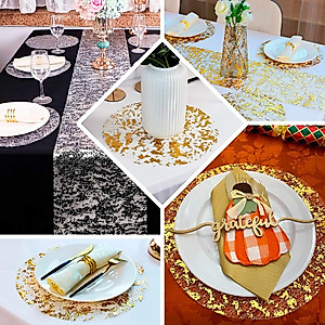 Efavormart 10 Pack | 13" Metallic Gold Luminous Mesh Foil Table Placemats, Round Shiny Polyester Dining Mats