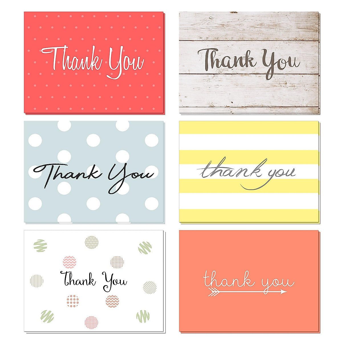 Oaklyn Blank Thank You Cards Set with Envelopes - Professional Paper with an Assortment of Designs and Blank White Inside - Bulk Pack of Small Notes (48 Pack)