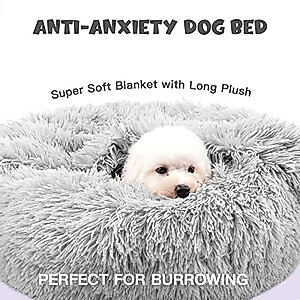 Himax Dog Beds for Small Dogs, Donut Dog Bed with Blanket Attached, Calming Dog Bed Washable Medium(20"/26"/35")