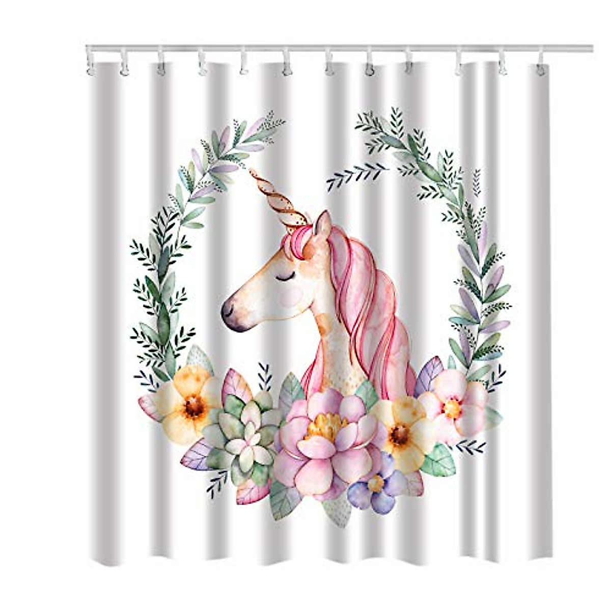 Amagical 3 Pieces Shower Curtain Set Bathroom Mat Set Unicorn Printed Bath Mat + Contour Mat + Shower Curtain + 12 Hooks