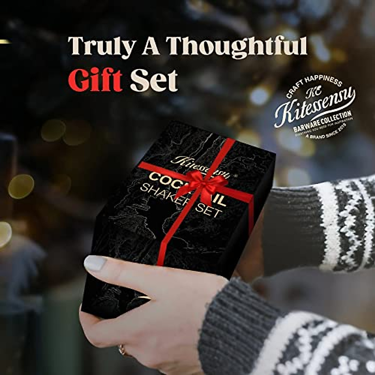 KITESSENSU 6-Piece Bar Set Cocktail Shaker Set - Mixology Bartender Kit with Stand - Silver Bar Kit for Drink Mixing - Bar Tools: Martini Shaker, Jigger, Strainer, Bar Spoon, Tongs, Opener