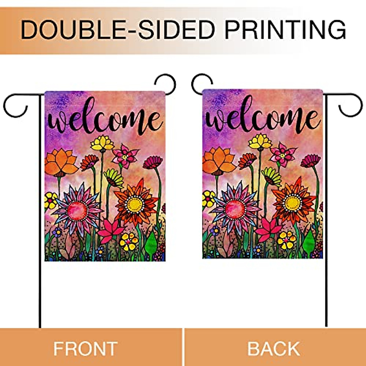 Hzppyz Welcome Spring Sunflower Watercolor Abstract Flower Garden Flag Double Sided, Floral Decorative House Yard Outdoor Summer Small Flag Vintage Decor Farmhouse Seasonal Outside Decorations 12 x 18