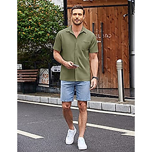 COOFANDY Men's Casual Button Down Shirts Short Sleeve Regular Fit Beach Shirt Tops Light Green