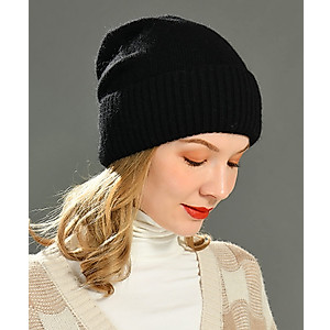 jaxmonoy Cashmere Slouchy Beanies for Women Winter Lightweight Girls Wool Knit Hat Cuffed Soft Warm Slouch Beanie Cap - New Black