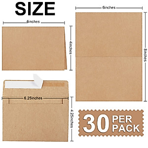 Blank Cards and Envelopes 4x6, 30 Pack Brown Invitation Cardstock with Envelopes, Thank you Blank Greeting Cards and Envelopes, for All Occasions DIY, Print custom (60 Pcs)