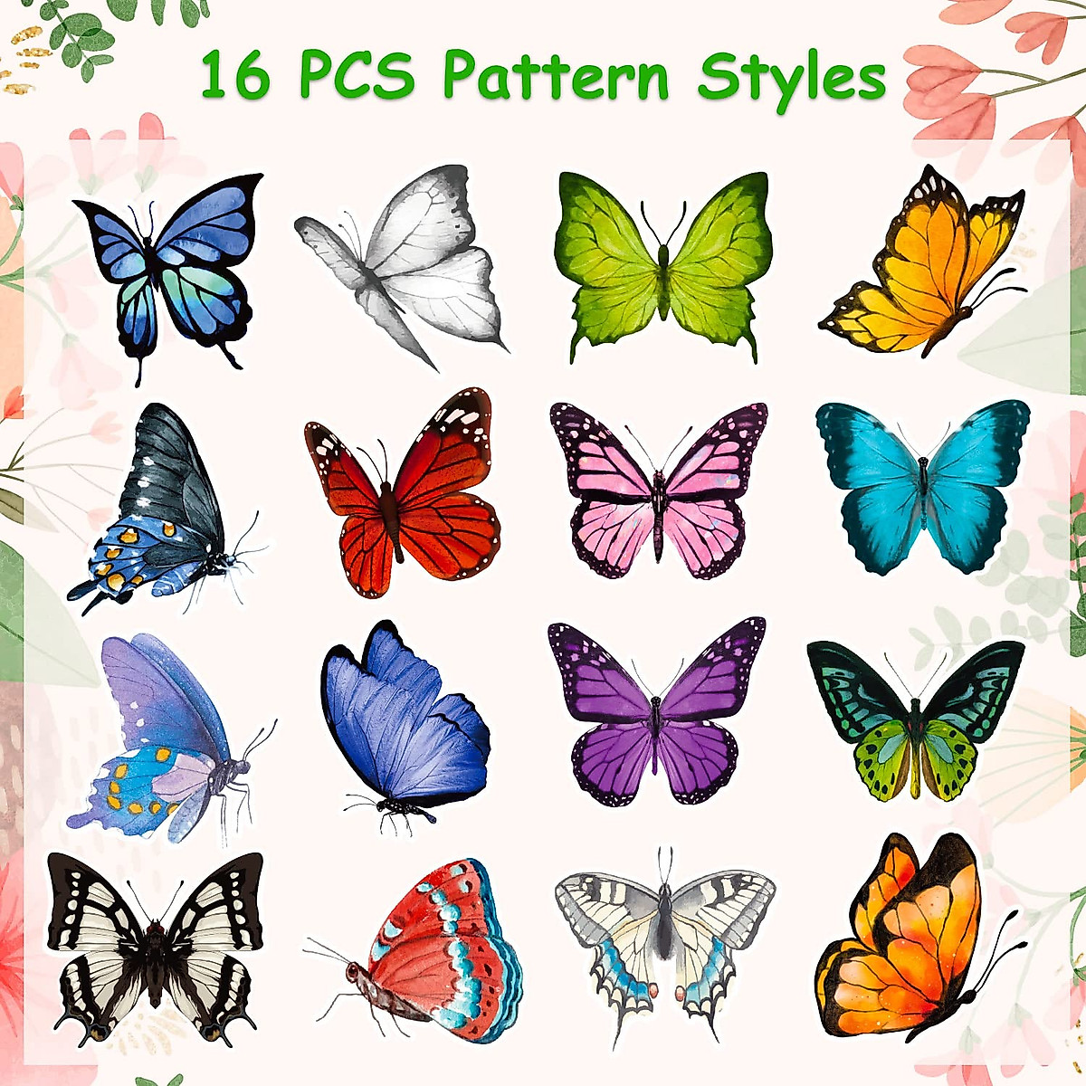 1600 PCS Butterfly Roll Stickers, 16 Styles Butterfly Stickers for Kids, Waterproof and Sun-Proof 3D Roll Stickers for Parties, Walls, Scrapbooks, Envelopes, Birthday and Greeting Cards