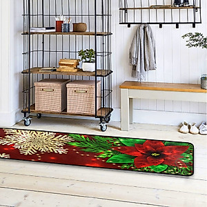 SUABO Christmas Doormats, Snowflakes Non-Slip Kitchen Floor Mat Christmas Bath Rug Runner Floor Rugs for Home Decor, 24x72 Inches