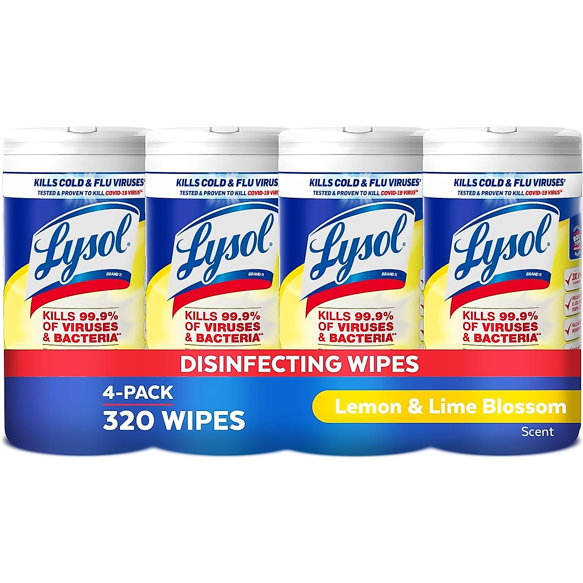 Lysol Disinfectant Wipes, Multi-Surface Antibacterial Cleaning Wipes, For Disinfecting and Cleaning, Lemon and Lime Blossom, 80 Count (Pack of 4)