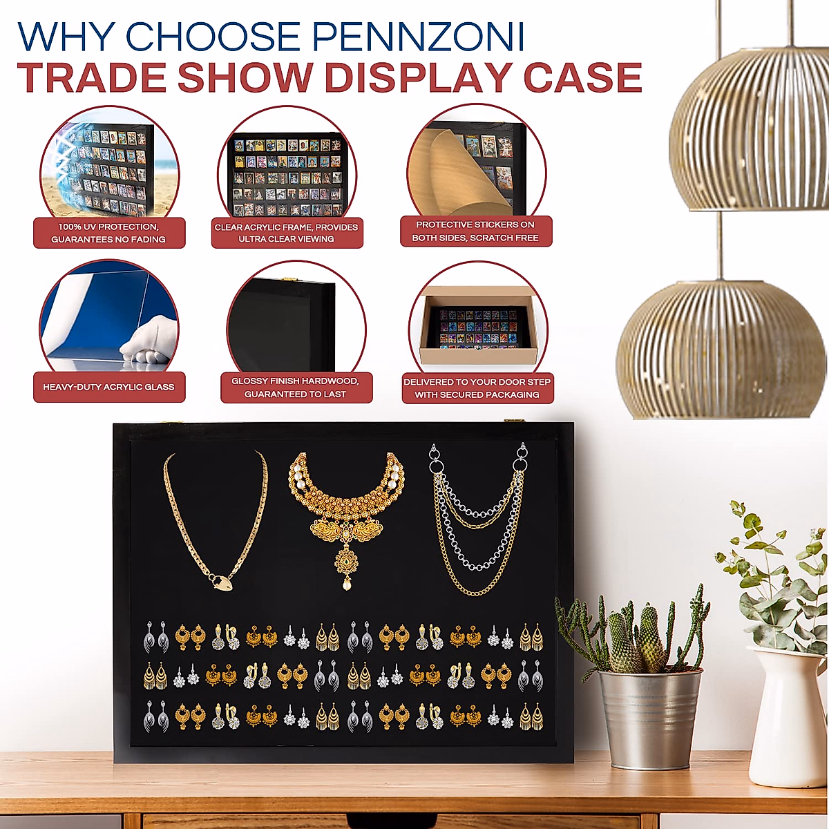 PENNZONI Trade Show Display Portable Case, Clear Acrylic Box for Pastry Display, Display Case for Exhibits w/Wooden Dowels | Black No Felt