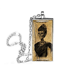 Steampunk Halloween Rectangle Pendant- Female Skeleton