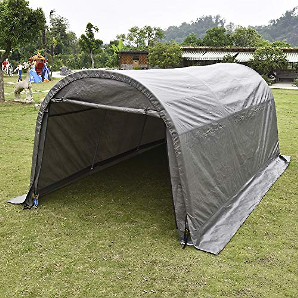 Walsport Carport Garage Car Canopy Tent Patio Portable for Garden Storage Large Heavy Duty Grey 20 x 10 x 8 Feet Round Roof