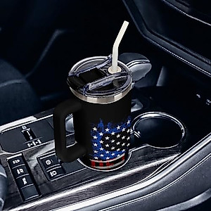 100% BLUE COLLAR Large Capacity American Flag Water Bottle, Stainless Steel Cup with Rubber Ring and Straw, Fashion Car Cups Fits in Cup Holder for Travel
