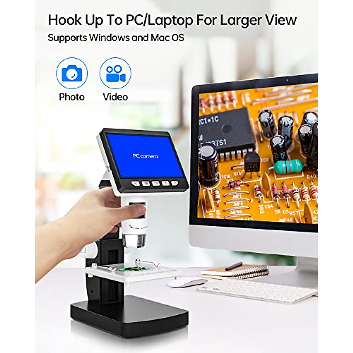 LCD Dgital Microscope, Ankylin 4.3" Coin Microscope 50X-1000X, USB Digital Microscope with 8 LED Fill Lights, 32G SD Card, Electronic Microscope Compatible with Mac/Windows