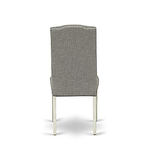 East West Furniture HBEN3-LWH-06 3 Piece Dining Table Set Contains a Round Dining Room Table with Pedestal and 2 Dark Shitake Linen Fabric Parsons Chairs, 42x42 Inch, Linen White