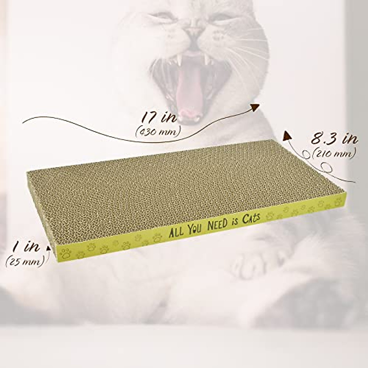 AccEncyc Cardboard Cat Scratcher Pads Cat Scratching Board for Indoor Cats 17x8.3x1 Inch Dual-Side Corrugated Cat Scratcher Reusable Cat Supplies - 1 Pack
