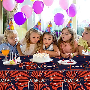 98 Pieces Ninja Birthday Party Decorations Ninja Warrior Tableware Set Karate Plates Napkins Tablecloth Ninja Master Birthday Party Supplies Kit Table Cover Dinnerware Party Favors
