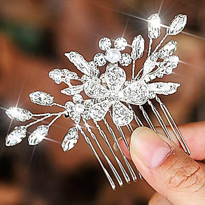Latious Silver Bride Wedding Hair Comb Rhinestone Flower Hair Pieces Bridal Hair Accessories for Women and Girls (A-Silver)