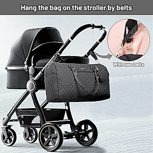 LOVEVOOK Diaper Bag Tote with Pacifier Case and Changing Pad, Large Capacity Mommy Bag for Hospital and Weekender Travel, Functional Baby Bag Newborn Baby Essential, Black