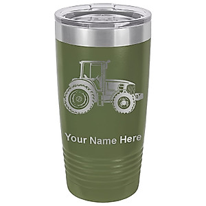 LaserGram 20oz Vacuum Insulated Tumbler Mug, Farm Tractor, Personalized Engraving Included (Camo Green)