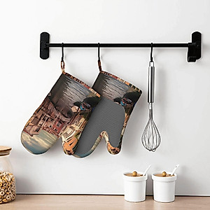 Beautiful Venice Canal View Printed Oven Mitts Heat Resistant Oven Gloves Non-Slip Silicone Kitchen Gloves for Cooking Baking BBQ Gloves 1 Pair