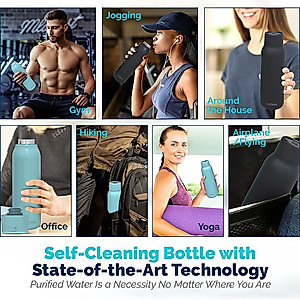 UVBRITE Go Self-Cleaning UV Water Bottle - 18.6 oz Insulated Stainless-Steel Rechargeable & Reusable Purifying Bottle - Sterilization & Travel-Friendly - BPA Free - Leakproof with Safety Lock (Cyan)