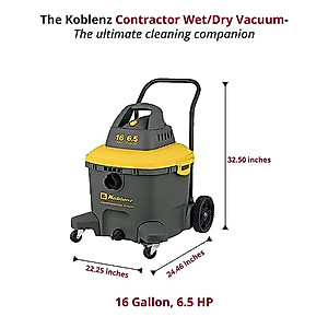Koblenz Wet/Dry Vac, 16 Gallon Contractor 6.5HP ContractorSeries,Handle, Gray,Yellow (WD-16 C4H)