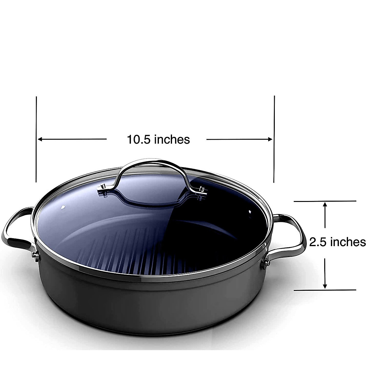 NuWave Forged Lightweight Nonstick 10.5" Grill Pan with Lid, Healthy G10 Duralon Ceramic Coated Deeper Griddle Pan Skillet, PFAS Free, Works on All Cooktops & Induction Ready