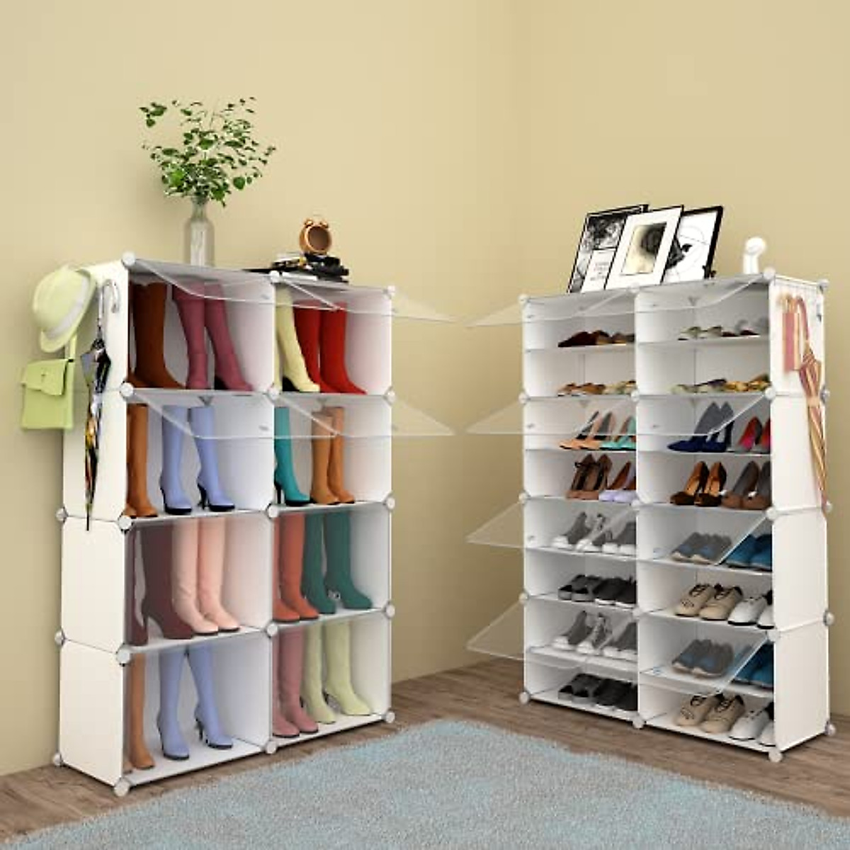 HOMICKER Shoe Rack Organizer, 32 Pair Shoe Storage Cabinet with Door Expandable Plastic Shoe Shelves for Closet,Entryway,Hallway,Bedroom