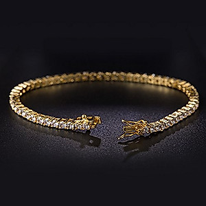 Gemsme 18K White Gold Plated Cubic Zirconia Classic Tennis Bracelet 7.5 Inch (Gold-Plated-Brass)