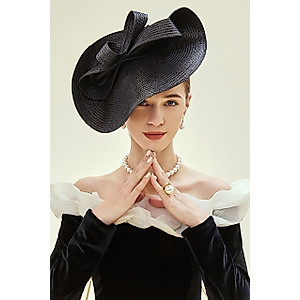 BABEYOND Tea Party Fascinator Kentucky Hat Women’s Fascinator Derby Straw Pillbox Hat for Cocktail Wedding Black
