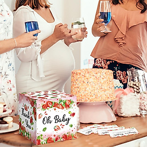 Jetec 50 Pcs Sweet Strawberry Diaper Raffle Tickets with Diaper Raffle Box Strawberry Baby Shower Decoration Diaper Raffle Game Kit Baby Shower Holder Box for Girl Gender Reveal Party Favor Supply