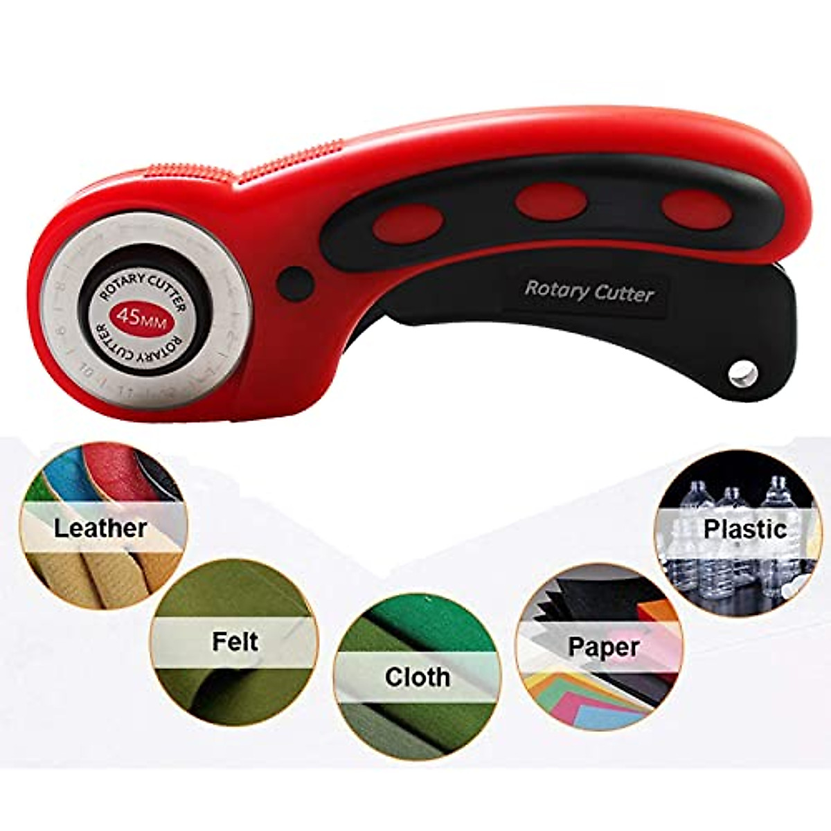 Rotary Cutter with 5pc Ø 45mm Cutting Blades Fabric Paper Cutter, Cloth Sewing Cutter Craft Supplies and Quilting Accessories, For Right- and Left-handed Users