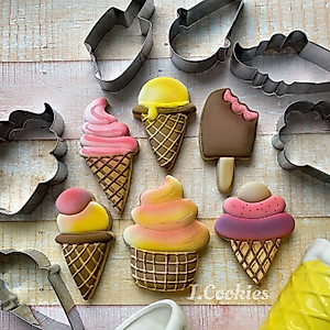 LILIAO Summer Ice Cream Cookie Cutter Set Sundae/Popsicle Biscuit and Fondant Cutters - 6 Piece - 3.6, 4.5, 4.2, 4, 4.3 and 3.7 inches - Stainless Steel