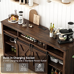 Hlivelood LED Farmhouse TV Stand for 70/65/60inch TV with Power Outlets, 32" Tall Modern TV Stands for Living Room,TV Entertainment Center with Sliding Barn Door,Sideboard Cabinet(Brown)