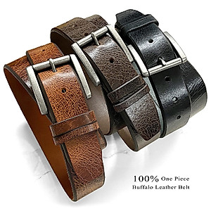 BS0008 Genuine Full Grain Leather Vintage Casual Jean Belt 1-1/2"(38mm) Wide (Tan, 32)