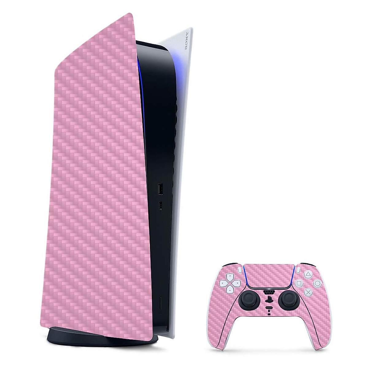 MightySkins Carbon Fiber Gaming Skin for PS5 / Playstation 5 Digital Edition Bundle - Solid Pink | Durable Textured Carbon Fiber Finish | Easy to Apply and Change Styles | Made in The USA